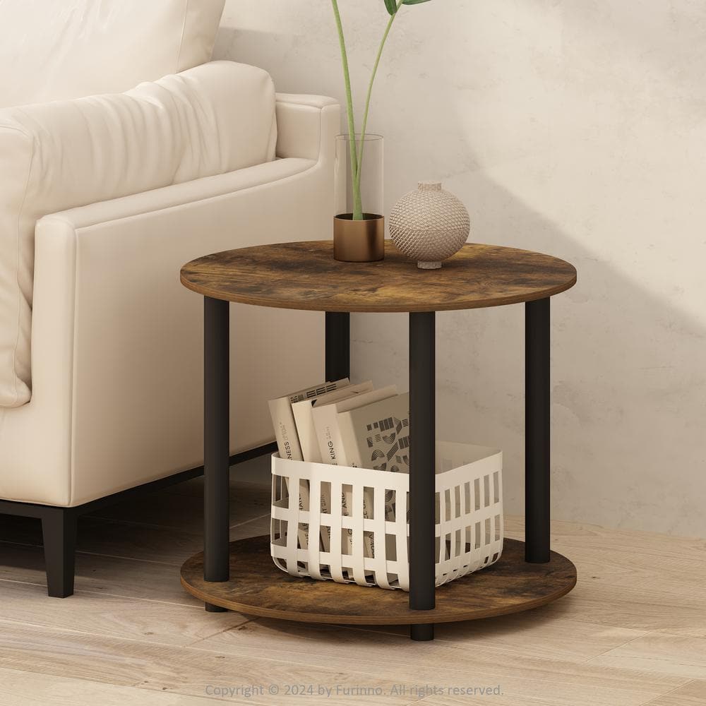 Furinno Turn-N-Tube 23.54 in. Amber Pine Round Wood End Table N22177AP ...