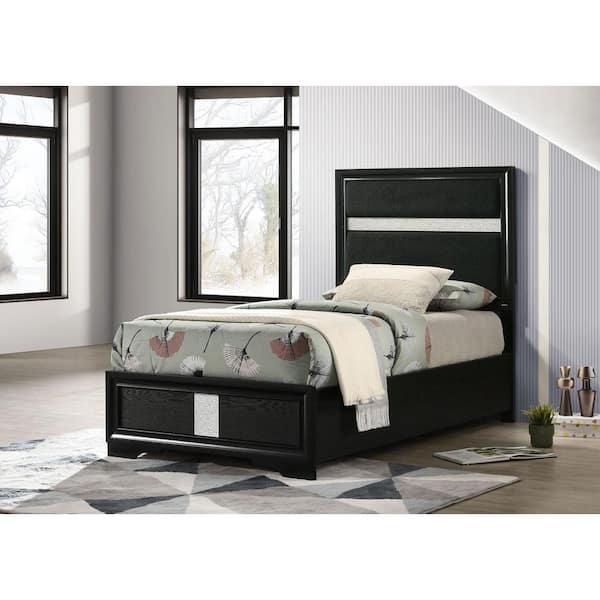 Coaster Miranda Black Wood Frame Twin Panel Bed with Diamond-like Trim ...