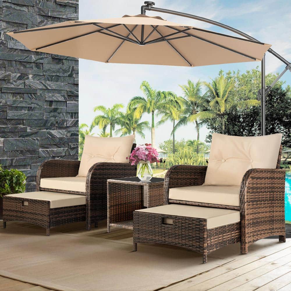 Sizzim 5-Piece Outdoor Wicker Furniture Set Chair with Ottoman for ...
