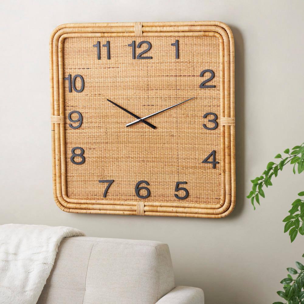 Litton Lane Brown Wood Handmade Woven Wall Clock with Rattan Wrapped ...
