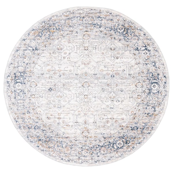 SAFAVIEH Moondust 6 ft. x 6 ft. Gray/Blue Distressed Floral Round Area ...