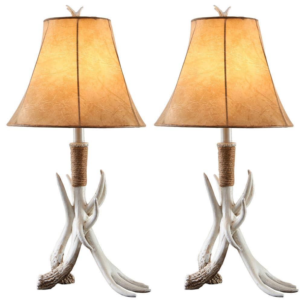 26 in. H Antique White Resin Table Lamp Set with Unique Root-shaped ...