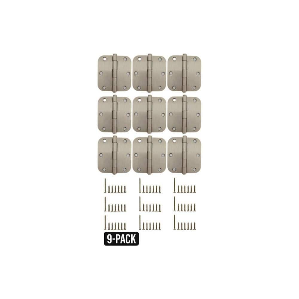 Everbilt 9-Pack 3-1/2 in. x 5/8 in. Radius Satin Nickel Butt Door Hinge ...
