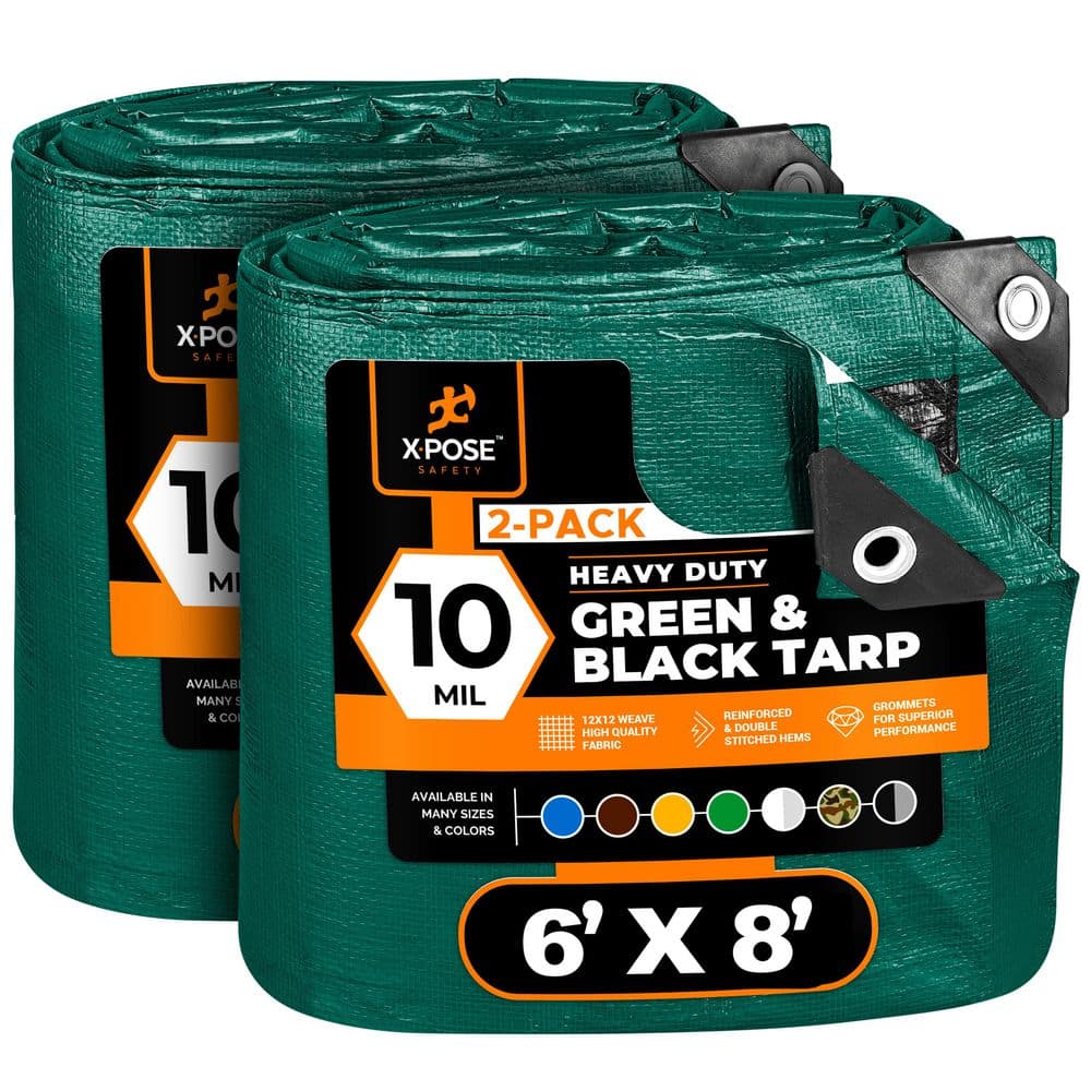 XPOSE SAFETY 10 Mil 6 ft. W x 8 ft. L Heavy Duty Green and Black Poly ...