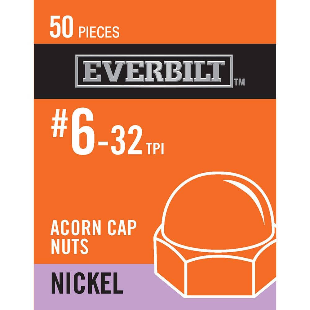 Everbilt #6-32 Nickel Plated Cap Nut (50-Pack) 843522 - The Home Depot