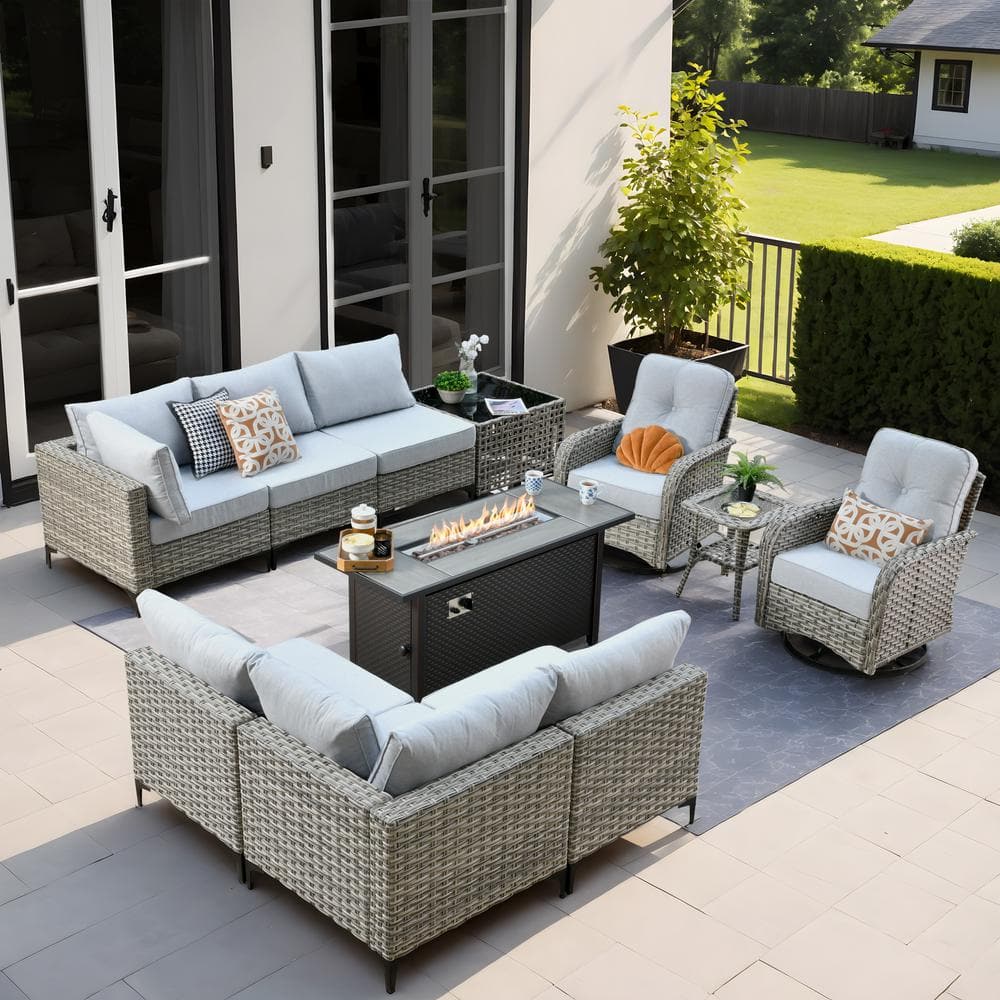 XIZZI Aquarius 11-Piece Wicker Rectangular Patio Fire Pit Sets and ...