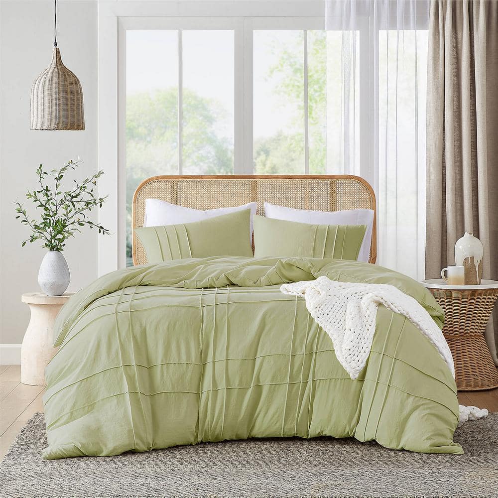 510 Design Porter 3-Piece Sage Microfiber Queen Soft Washed Pleated ...