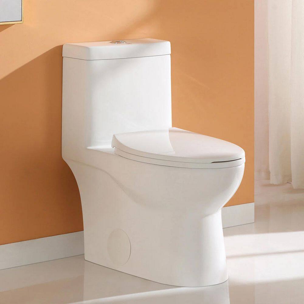 HOROW 1-piece 0.8/1.28 GPF Dual Flush Elongated Toilet in White with ...