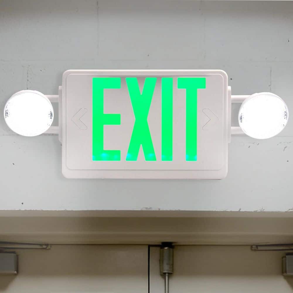 Emeritpro 2 Light Integrated LED Green Exit Sign Emergency Light with ...