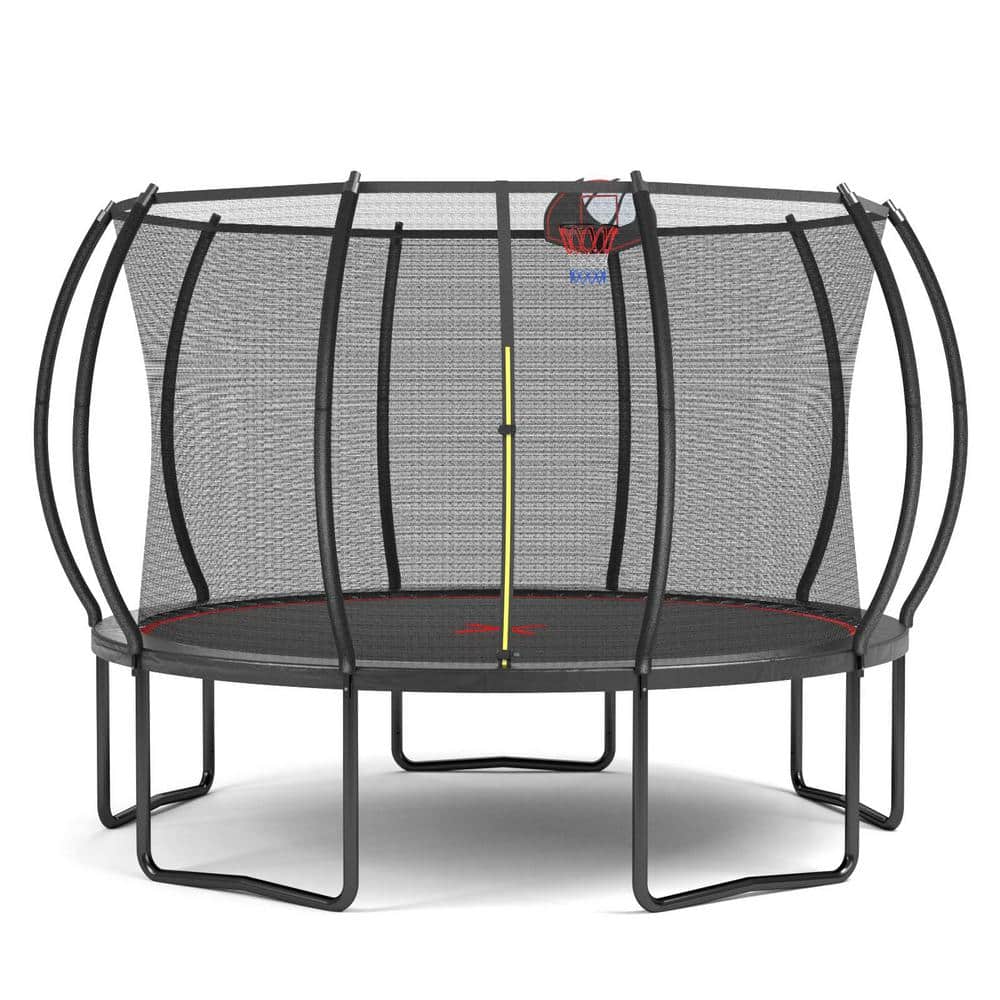 Tenleaf 12 ft. Black Red Round Pumpkin Trampoline with Basketball Hoop ...