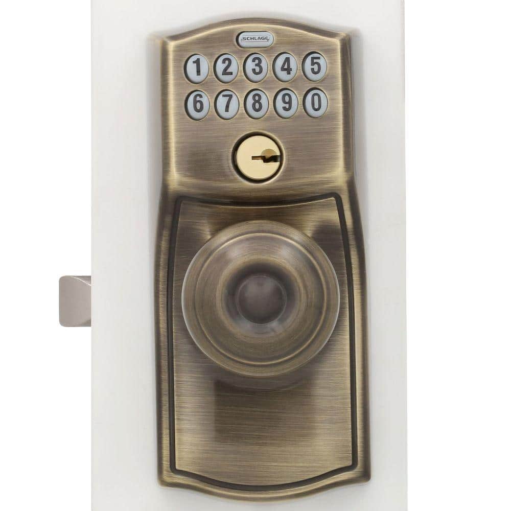 Buy Camelot Antique Brass Electronic Door Lock with Georgian Door Knob ...