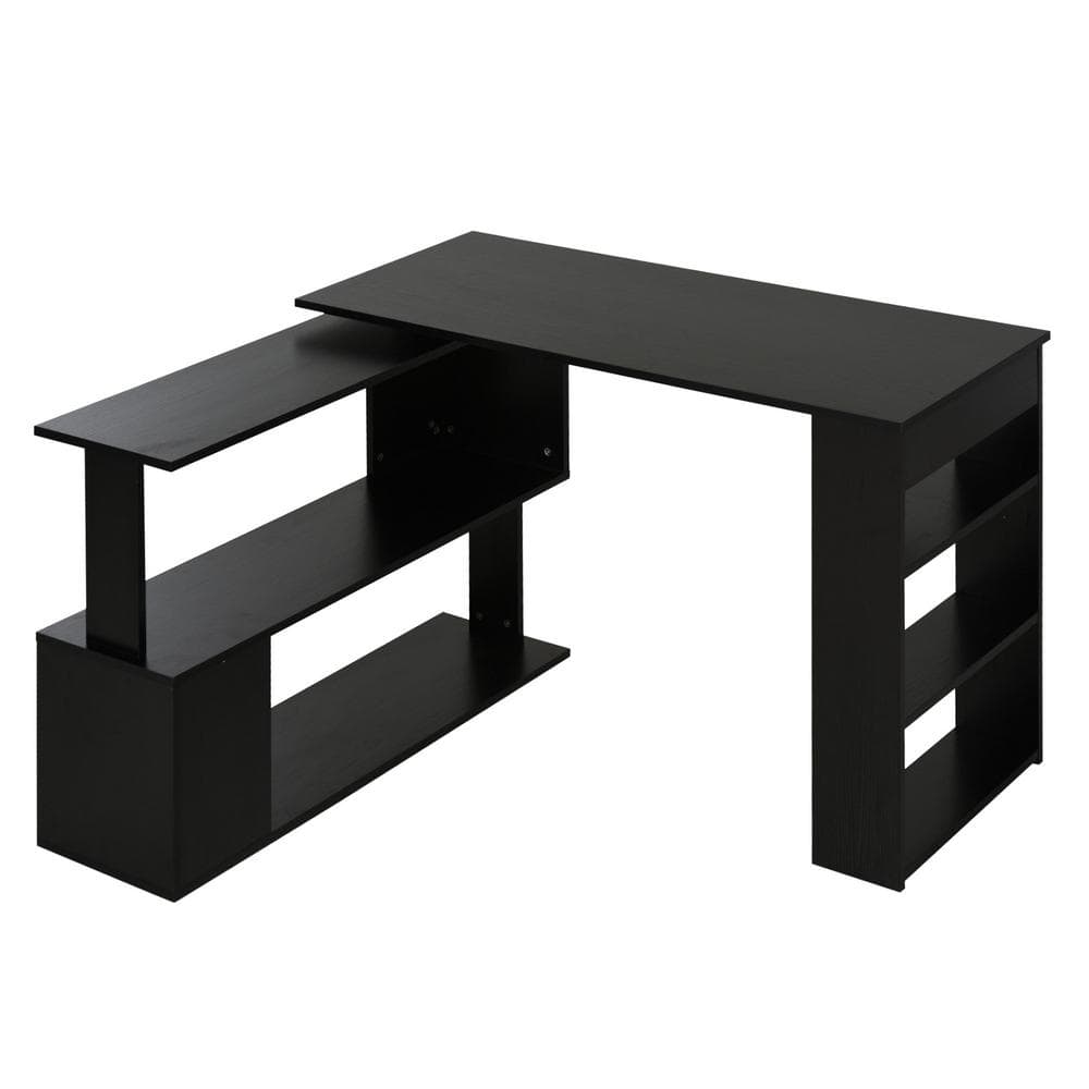 HOMCOM 43.25 in. L-Shaped Black Writing Computer Desk with Storage ...