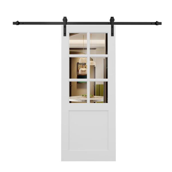 ARK DESIGN 32 in. x 80 in. 6 Lite Tempered Clear Glass White Primed MDF ...