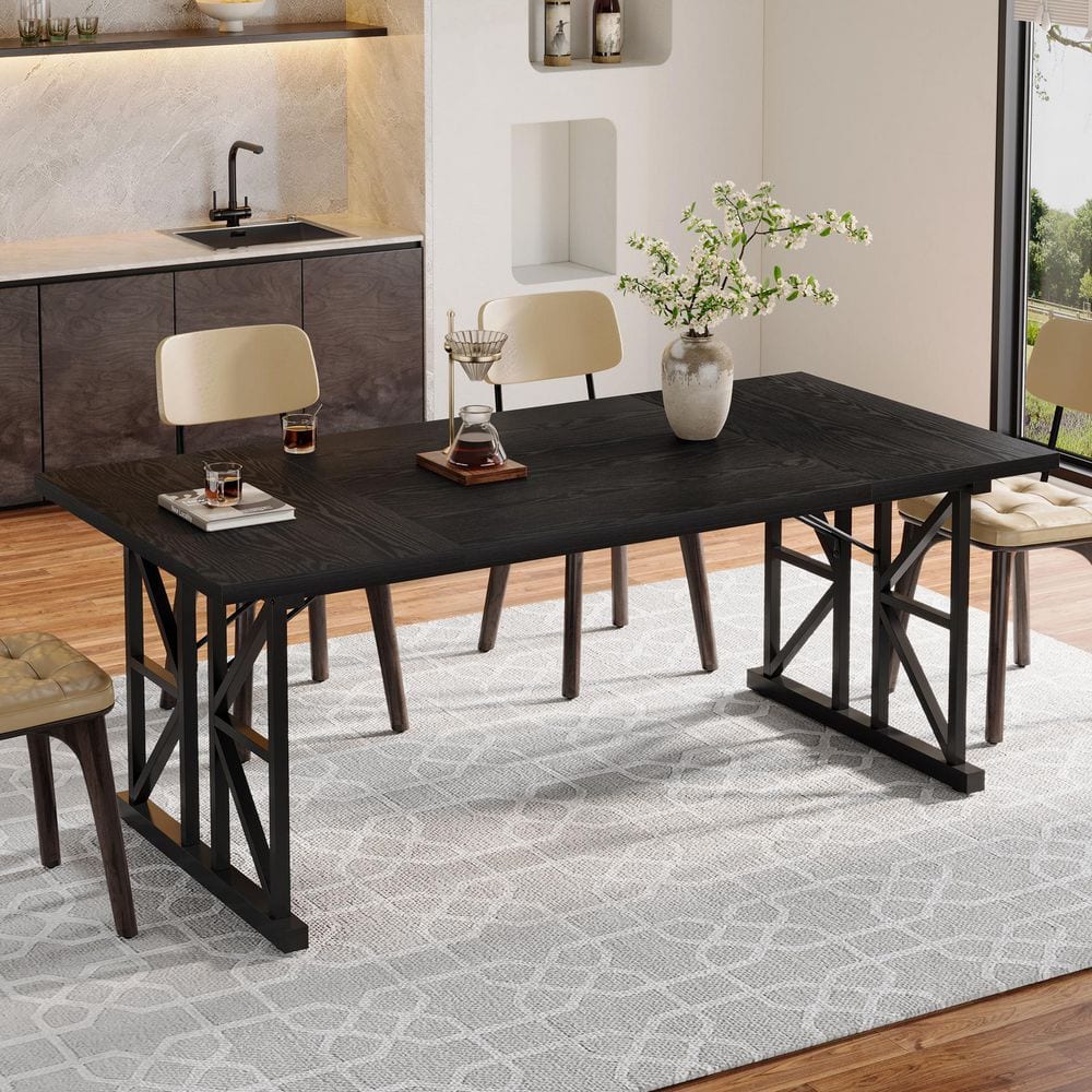 BYBLIGHT Roesler Black Wood 63 in. Double Pedestal Dining Table Kitchen ...