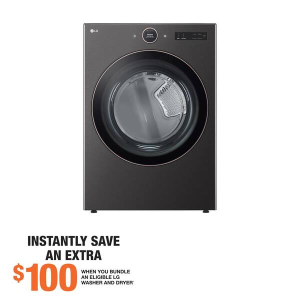 LG 7.4 cu. ft. Vented Stackable SMART Electric Dryer in Black Steel with TurboSteam and AI ...