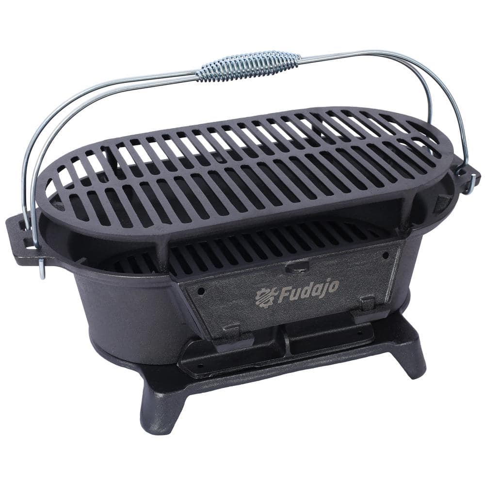 Huluwat Outdoor Portable Oval Cast Iron Charcoal Grill, Tabletop Cast ...
