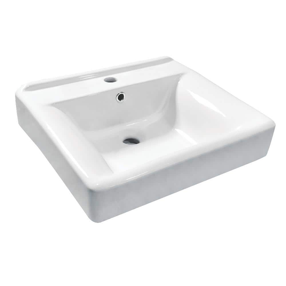 Kingston Brass Concord 20 in. Ceramic Semi-Recessed Bathroom Sink in ...