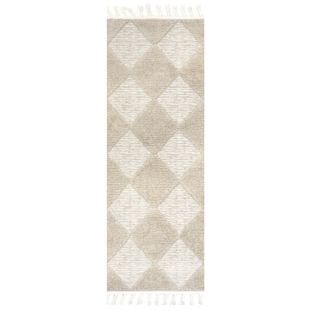 nuLOOM Marissa Beige 2 ft. 8 in. x 8 ft. High/Low Diamond Tassel Area ...