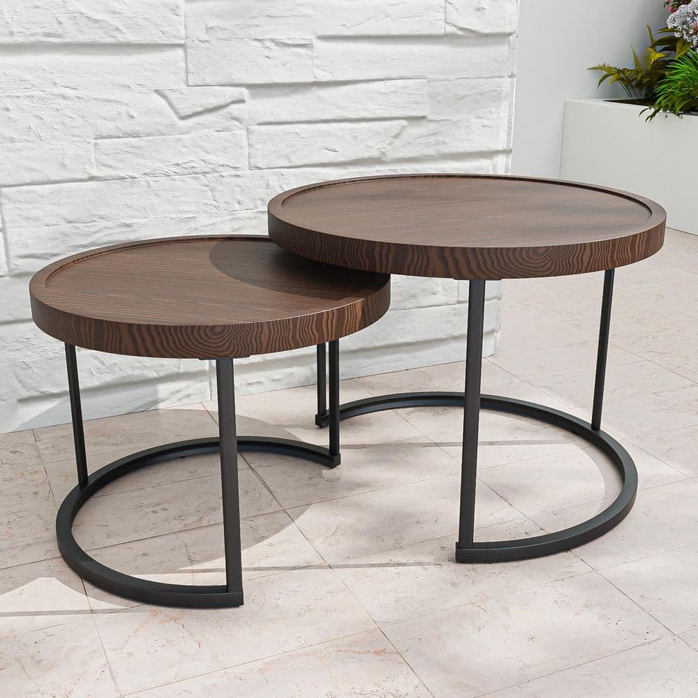 EAGLE PEAK 2-Piece Dia 22. 8 in. Brown Modern Round Metal Top Nesting ...