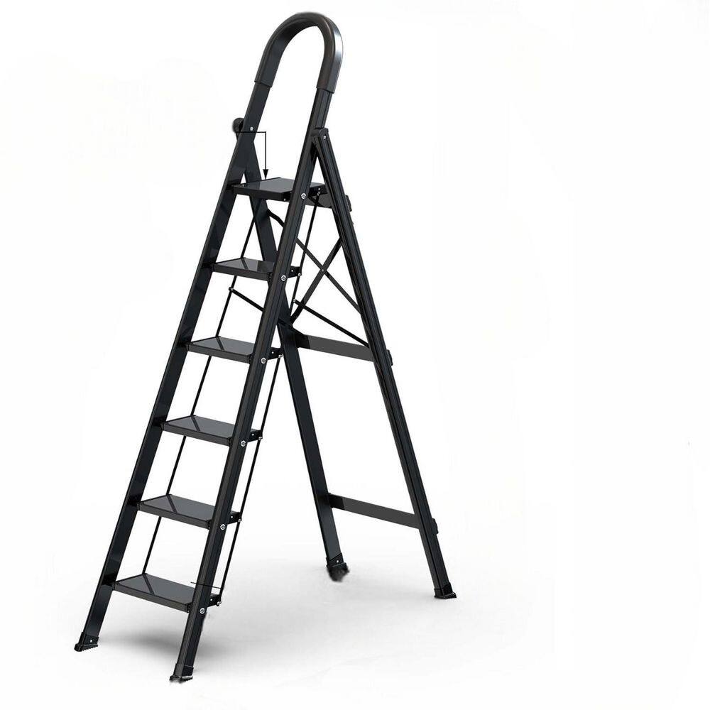 KIWDZFU Aluminum Reach 12 ft. 6 Step Ladder Folding Stool with Anti ...