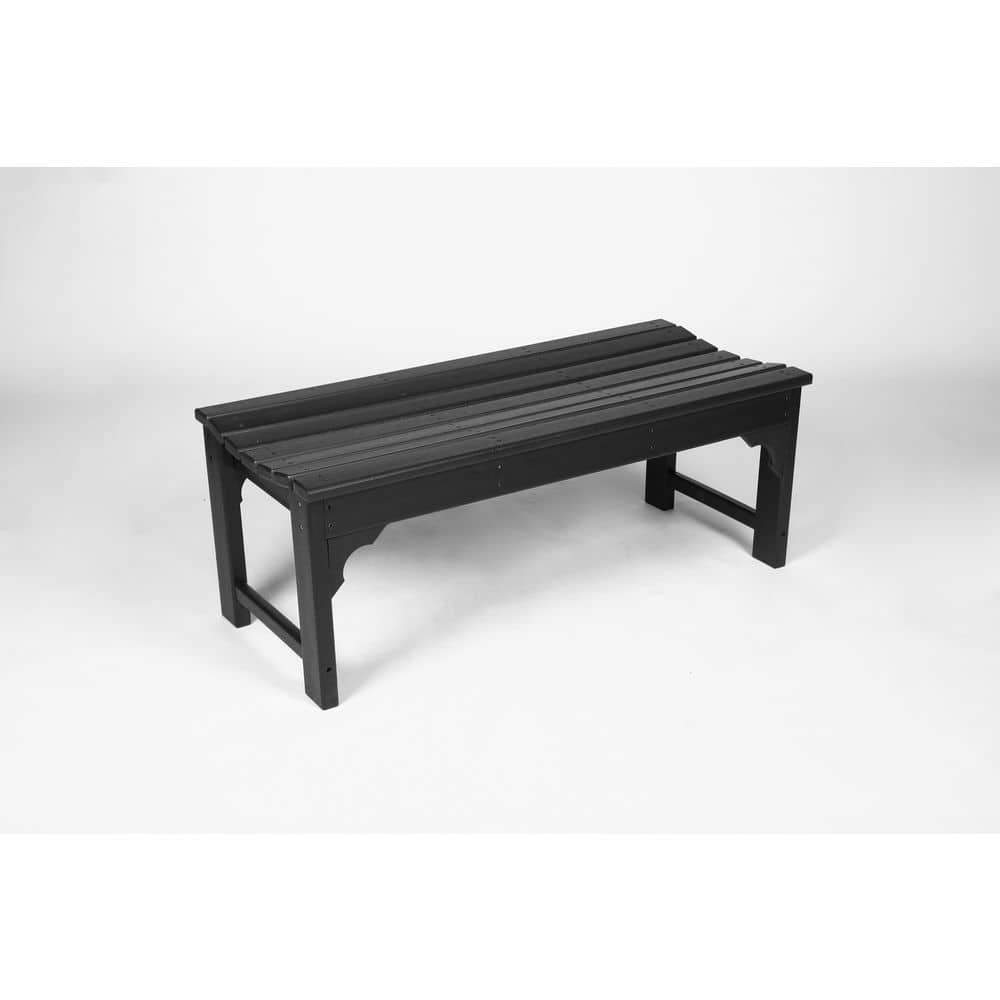 Tenleaf Backless HDPE Adirondack Bench with Wood Texture Outdoor ...