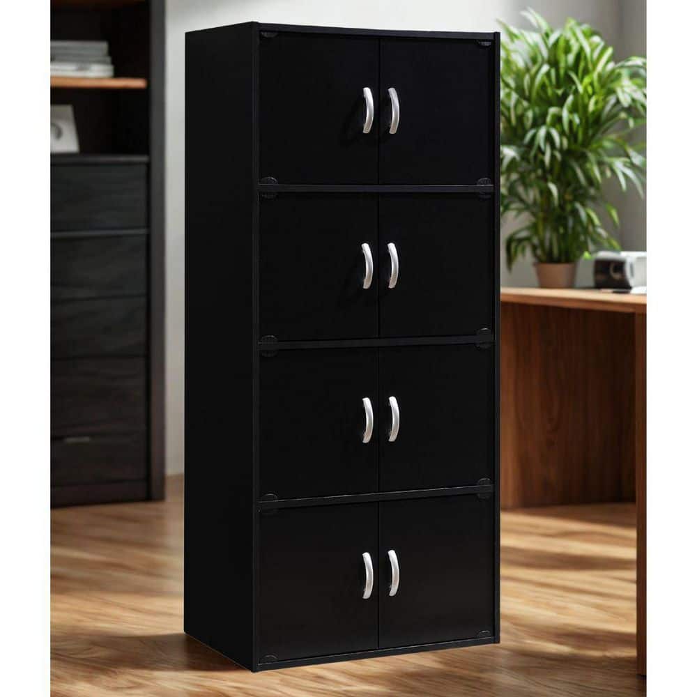 L'Baiet 54.2 in. Tall Black Wood 4-Shelf Bookcase with 8-Doors Enclosed ...
