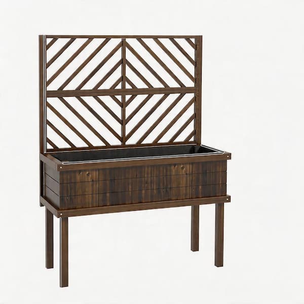 VAMOP Natural Solid Wood and Iron Frame Raised Garden Bed Planter Box ...