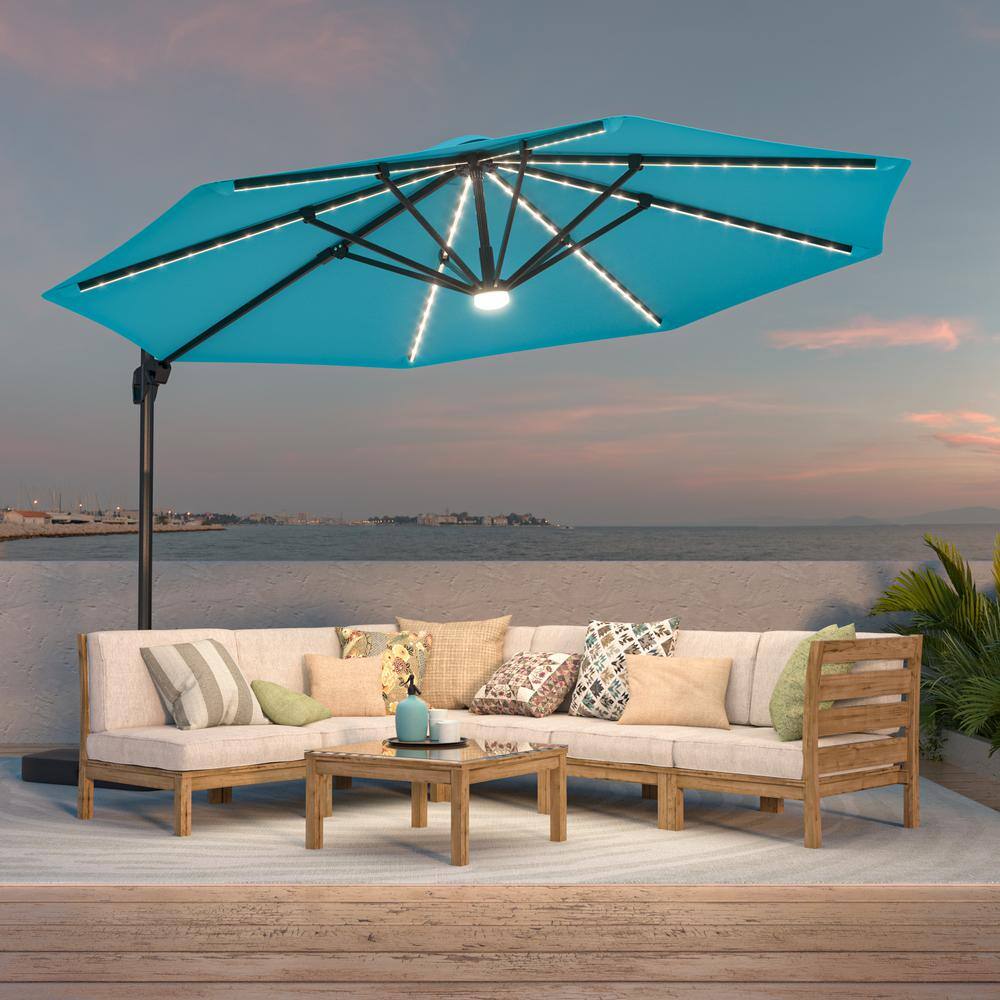 Sonkuki 11 ft. LED Outdoor Cantilever Patio Umbrella with a Base and ...