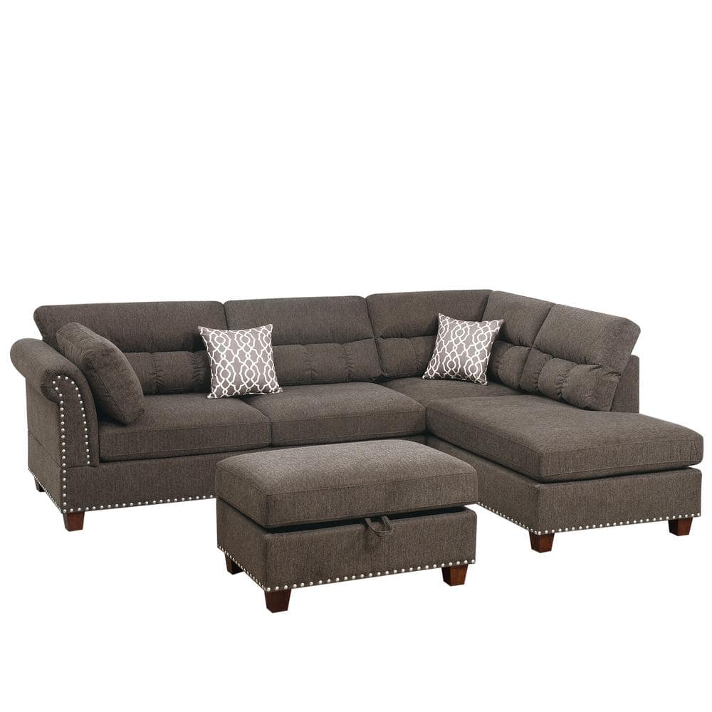 Venetian Worldwide 76 in. Armless 3-Piece Velvet L-Shaped Sectional ...