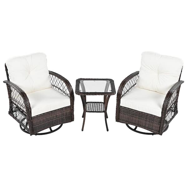 Modern 3-piece Outdoor Wicker Patio Conversation Set with Cushion Beige ...