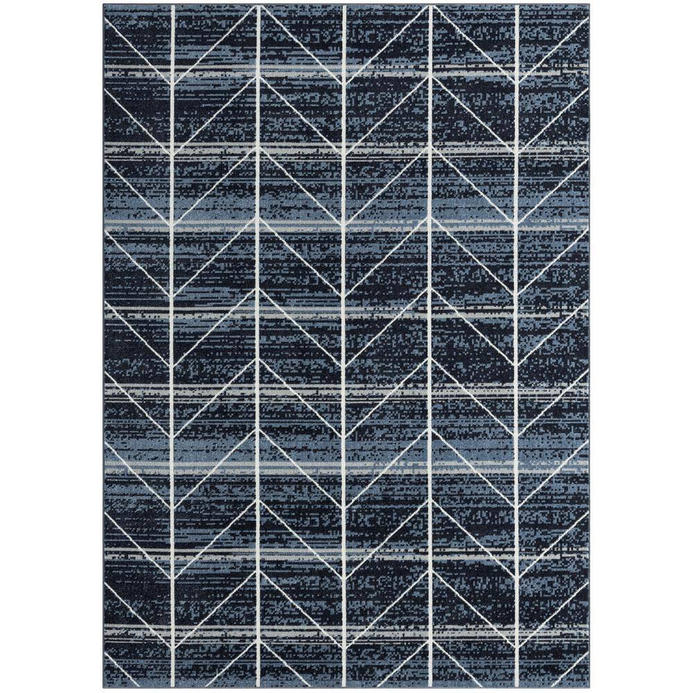 Everwash Treasure Arrow Navy Blue/Grey 6 ft. x 9 ft. Geometric Machine ...