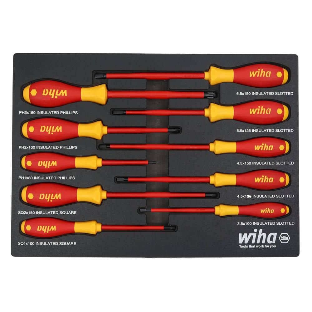 Wiha 1000-Volt Insulated Soft Finish Screwdriver Tray Set Includes ...