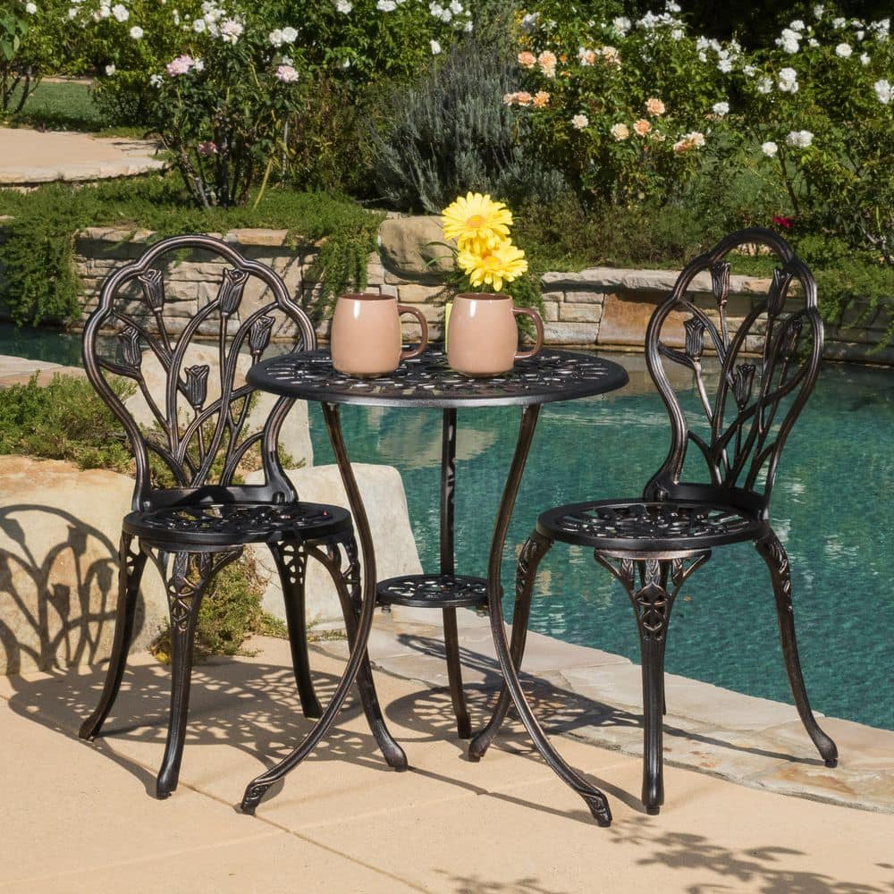 Nassau 3-Piece Copper Cast Aluminum Outdoor Bistro Set with Tulip ...