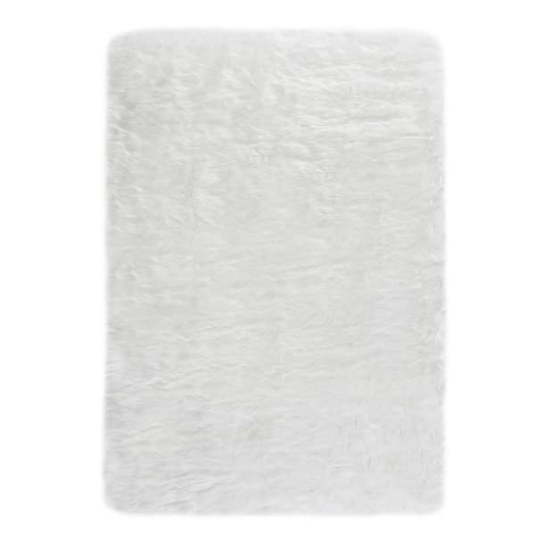 Nourideaux White 3 ft. x 5 ft. Fluffy Fuzzy Plush Faux Fur Rug Area Rug ...