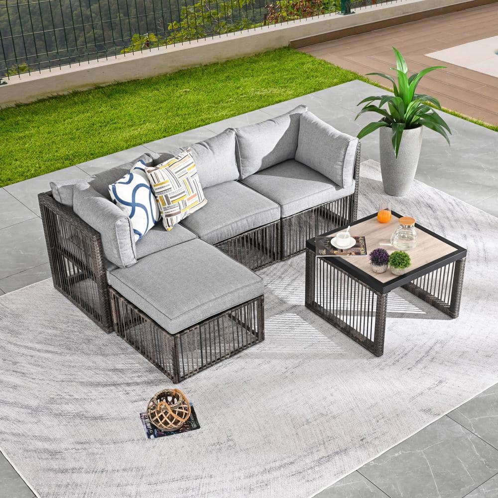 Patio Festival 5-Piece Wicker Patio Conversation Sectional Seating Set ...