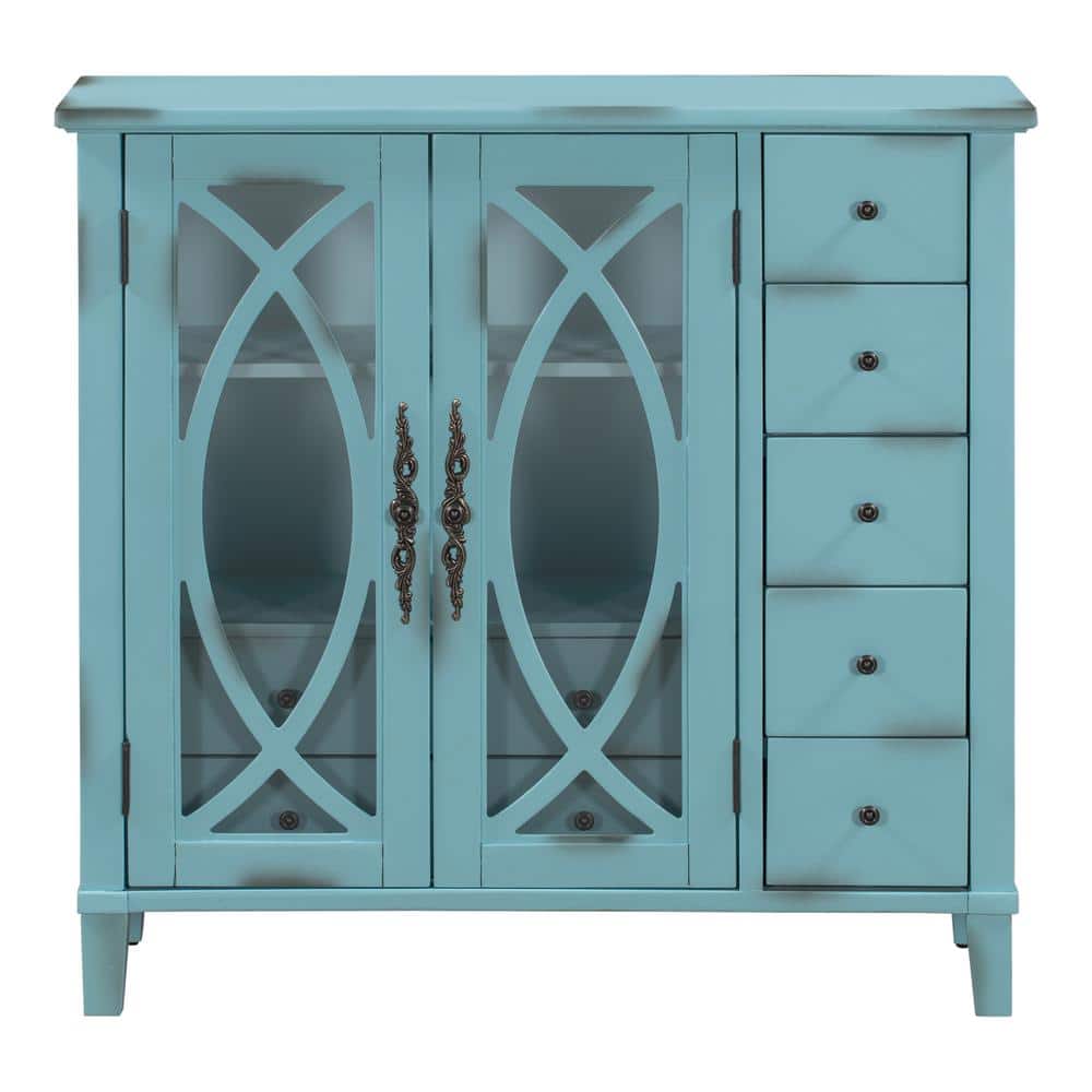 Antique Light Green Accent Wooden Storage Cabinet with Drawers and ...