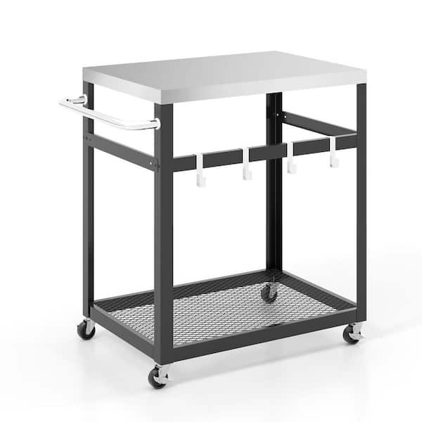 Volenca 2-Tier Stainless Steel Kitchen Cart in Black with 4 Hooks and ...