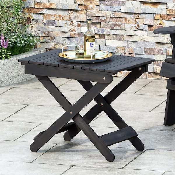 Coporesell Dark Gray Acacia Wood Rectangle Folding Outdoor Side Table ...