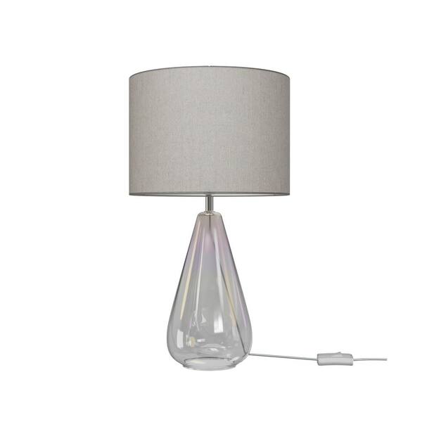 Tzumi 20 in. Atmosphere LED Clear Glass Table Lamp with Linen Shade ...