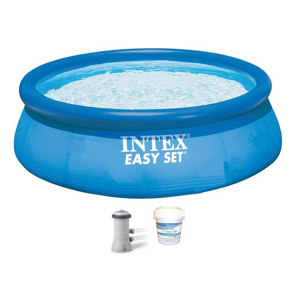 Intex 12 ft. x 30 in. Swimming Pool with Filter Pump and 3 in. Chlorine ...