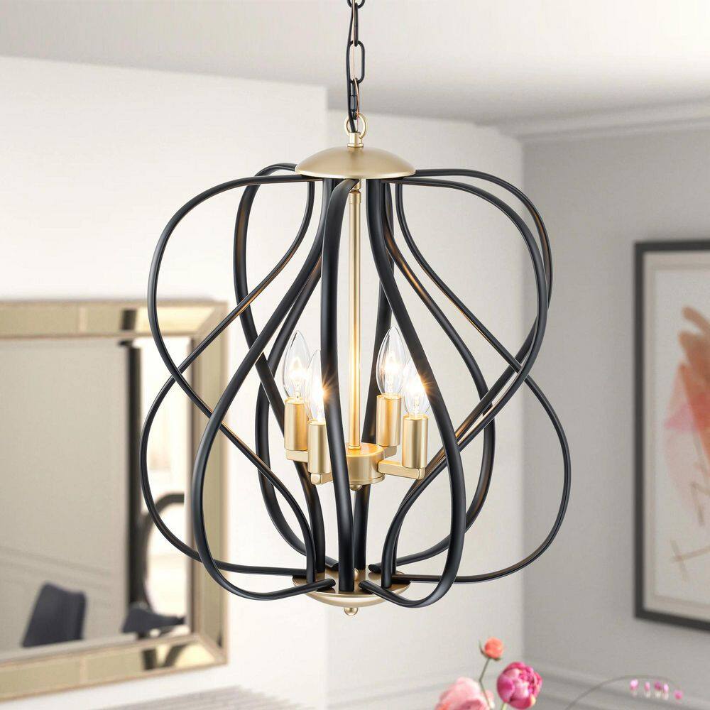 Rennnsan Voorhies 4-Light Mid-Century Modern Black and Gold Linear ...