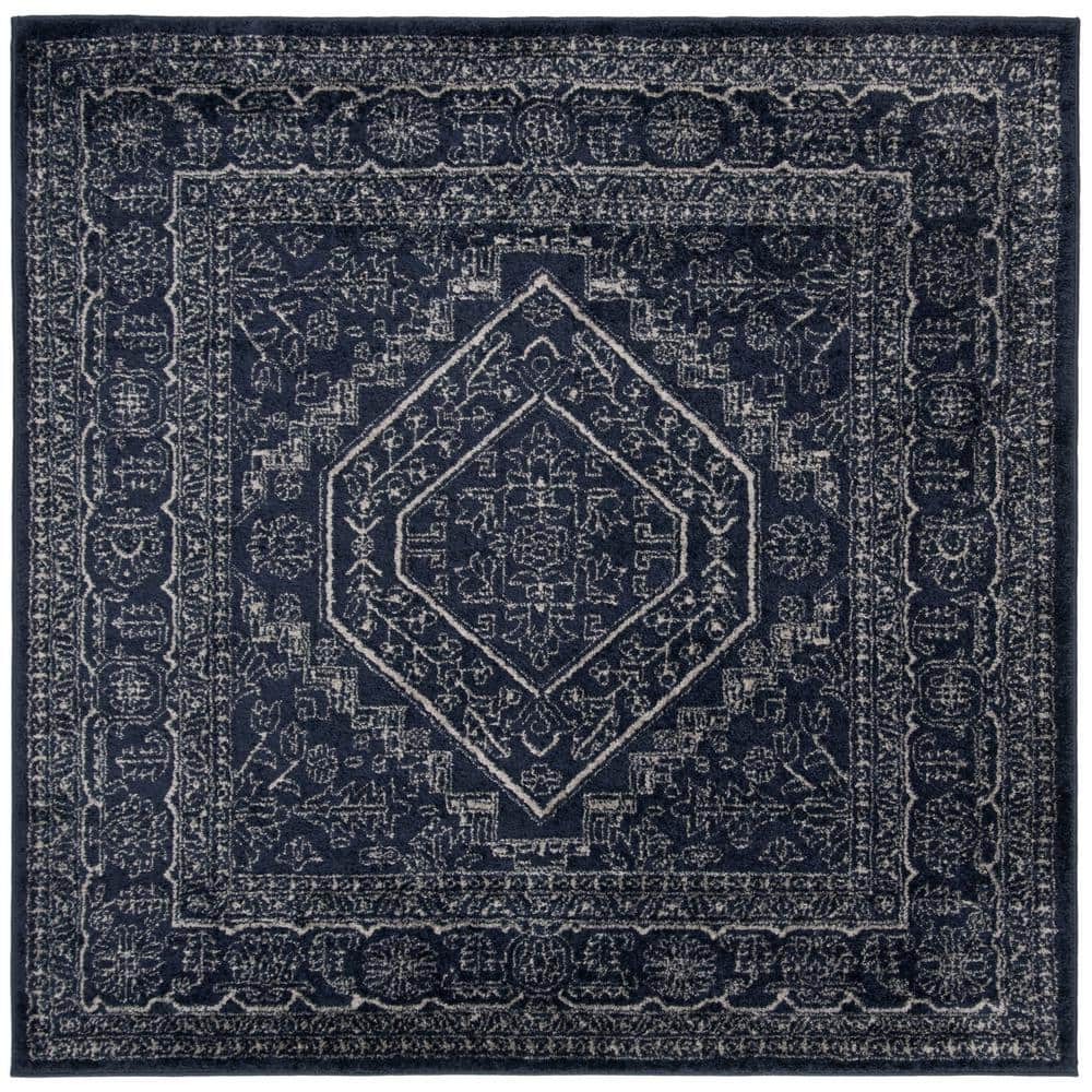 SAFAVIEH Adirondack Navy/Ivory 8 ft. x 8 ft. Square Border Area Rug ...