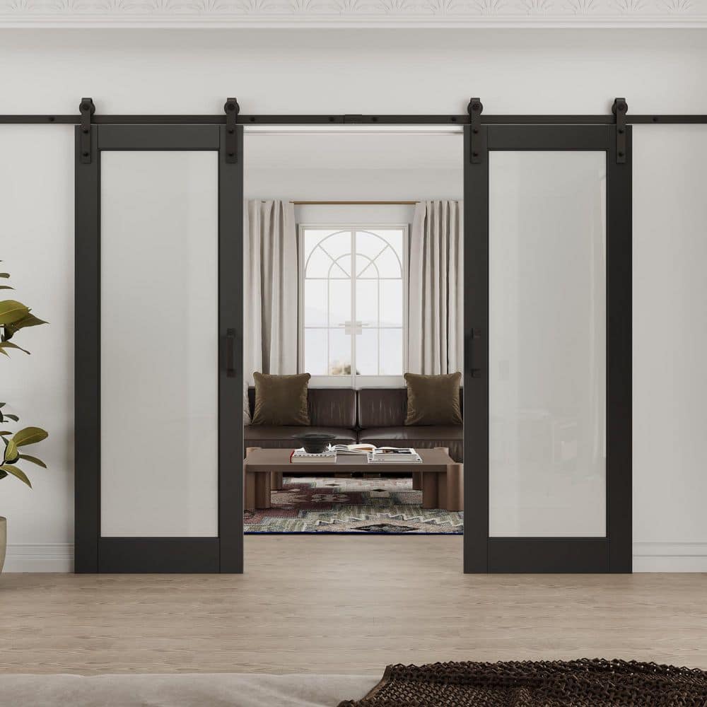 EH PUERTA 56 in. x 80 in. Waterproof 1-Lite Frosted Glass Black ...