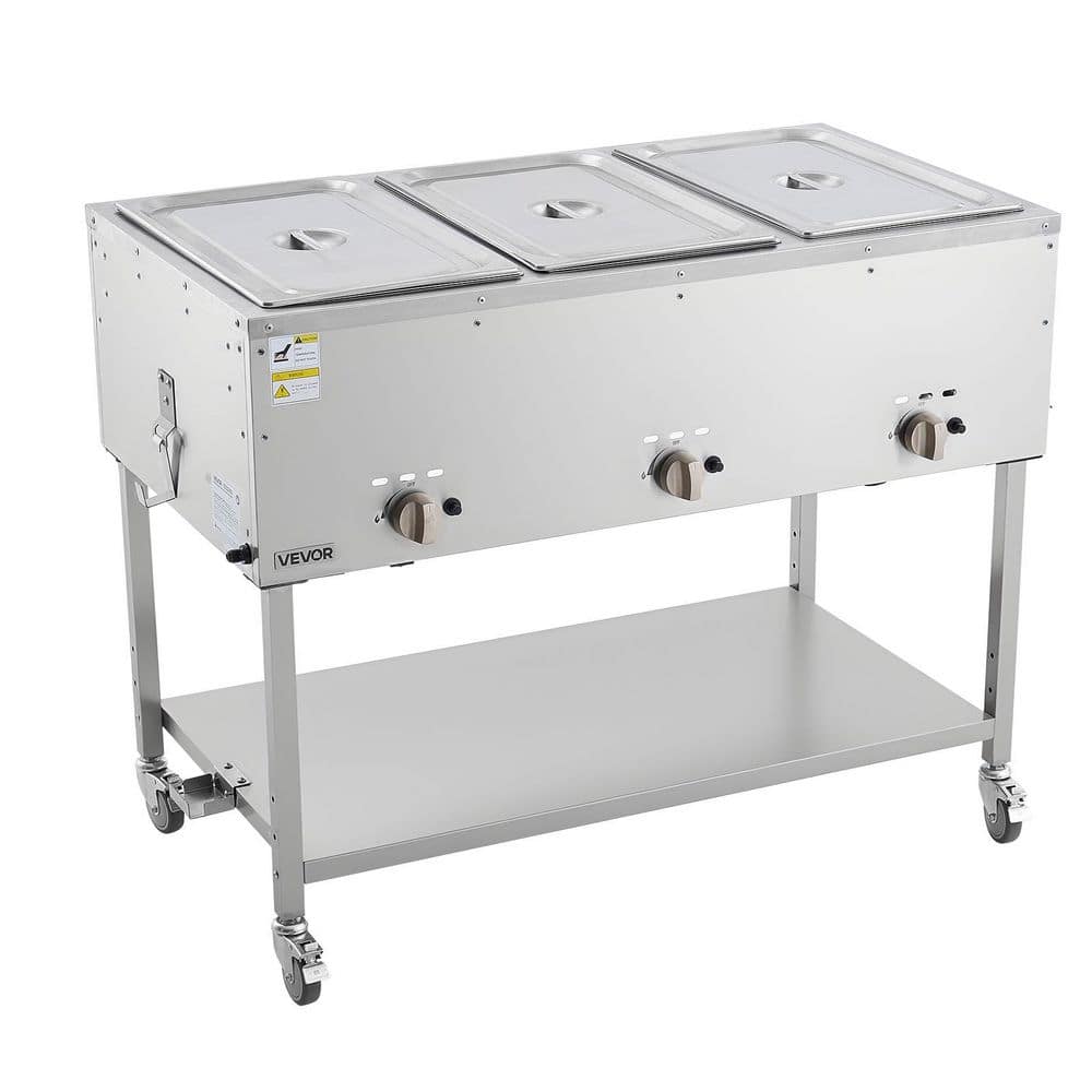 VEVOR 3-Pan Commercial Propane Steam Table, LP Gas Outdoor Soup Warmer ...