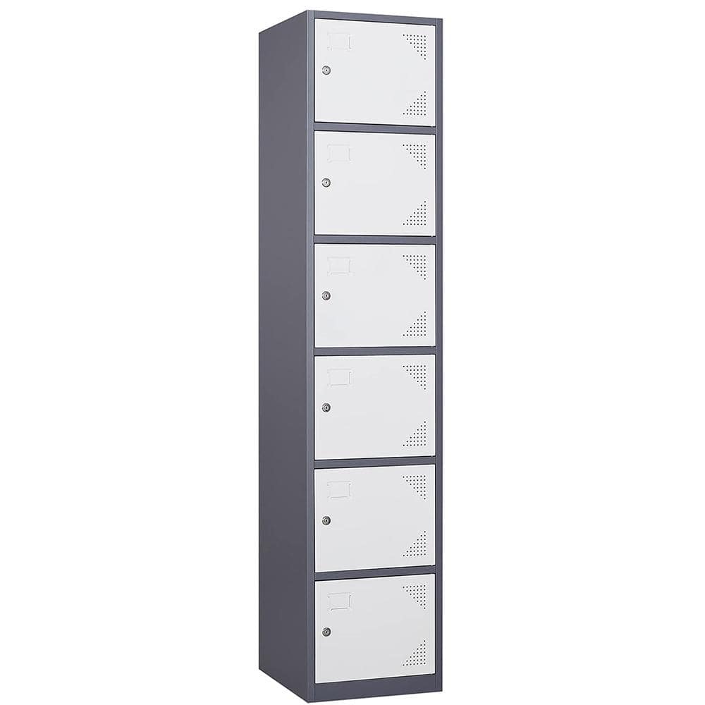 Mlezan Storage Locker Cabinet 6-Door, Keys in Gray White for Employees ...