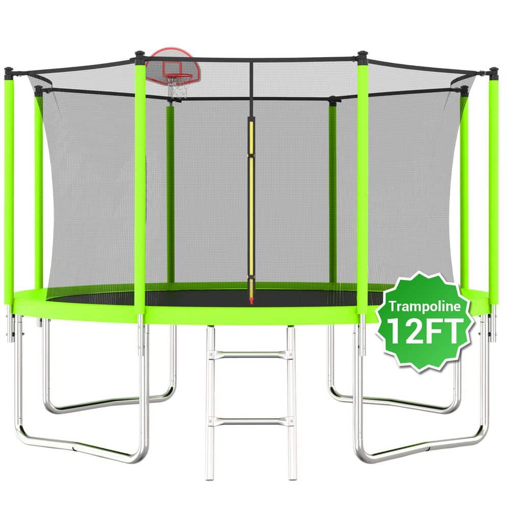 SUNRINX 12 FT Large Trampoline with Enclosure and Basketball Hoop in ...