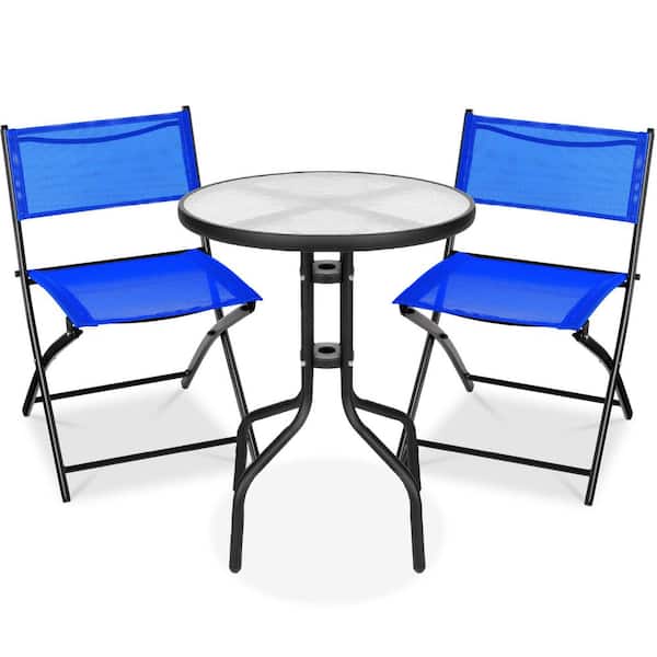 Best Choice Products Resort Blue 3-Piece Steel Outdoor Patio Bistro Set ...