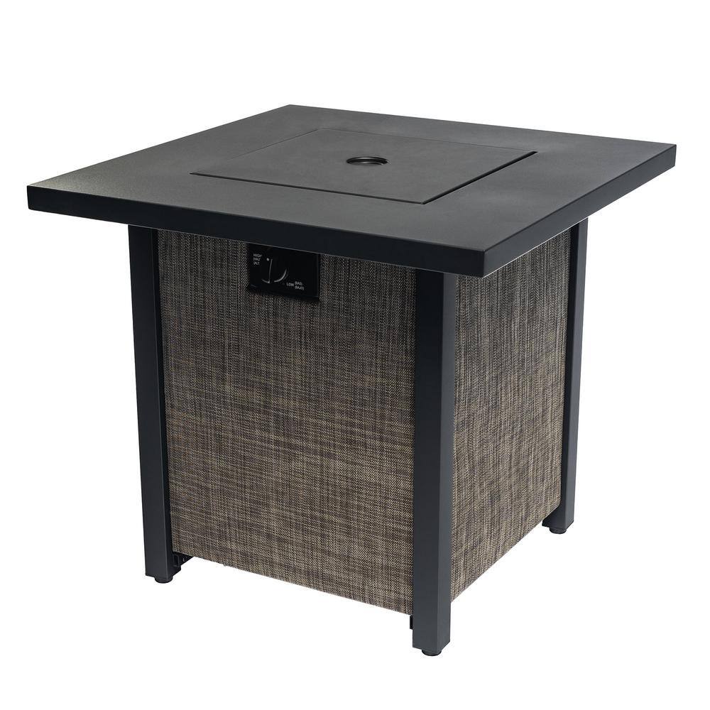 Cesicia 28 in. W Textilene Black Gray 40000 BTU Square Propane Fire Pit ...
