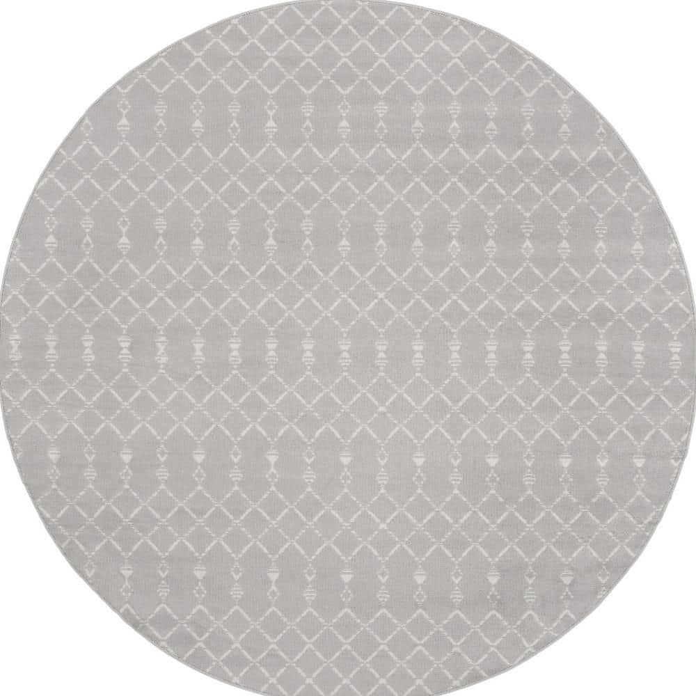 HomeRoots 8 ft. Round Gray Moroccan Washable Area Rug 2000552304 - The ...