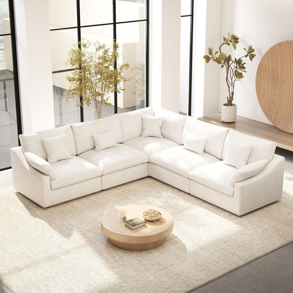 Magic Home Modular 119 in. Flared Arm Linen Convertible Living Room ...